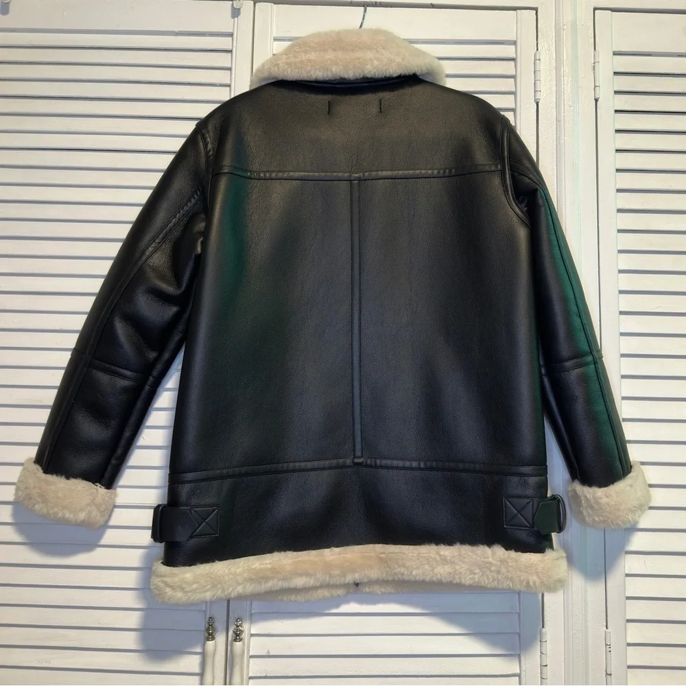 Zara | Jackets & Coats | 23 Zara Oversized Faux Leather And Fur Aviator ...